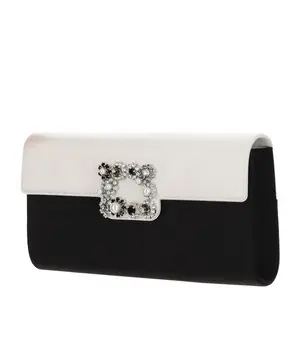 ROGER VIVIER Flower Strass Envelope Clutch Bag - Black