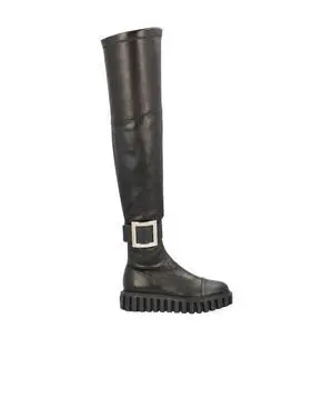ROGER VIVIER Leather Stretch Over-the-knee Boots With Metal Buckle