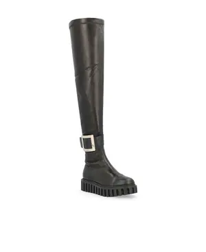 ROGER VIVIER Leather Stretch Over-the-knee Boots With Metal Buckle