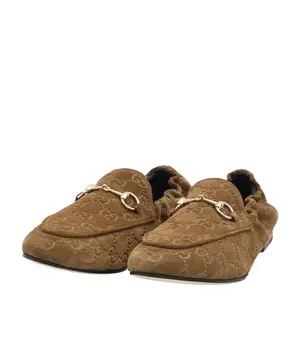 Gucci Gg Logo Horsebit Loafers - Brown