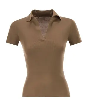 Max Mara Albero Short-sleeved Ribbed Polo Shirt - Brown