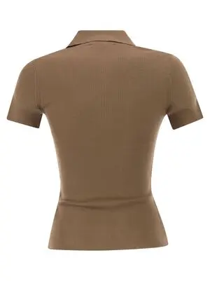 Max Mara Albero Short-sleeved Ribbed Polo Shirt - Brown