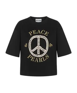 Moschino Cotton T-shirt With Pearl And Gold Thread Embellishment