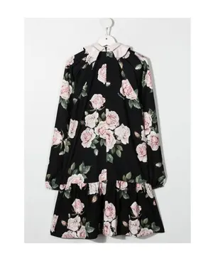 Monnalisa Rose-printed Ruffled Dress