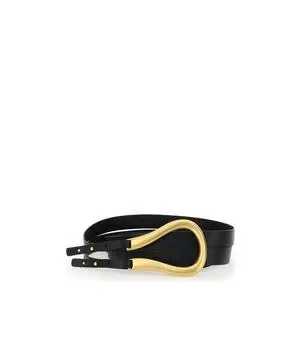Bottega Veneta Double Strap Belt With Gold Tone Buckle - Black