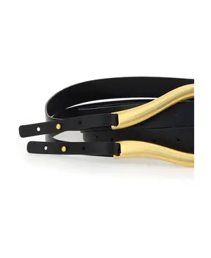 Bottega Veneta Double Strap Belt With Gold Tone Buckle