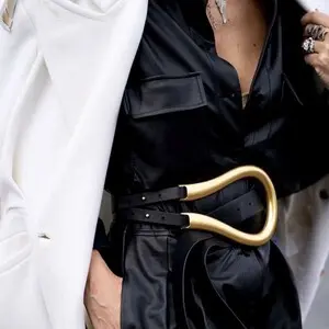 Bottega Veneta Double Strap Belt With Gold Tone Buckle