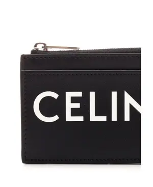 Celine Zipped Card Holder In Smooth Calfskin With Print