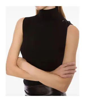 Alberta Ferretti Sleeveless Funnel Neck Top With Decorative Button Detail