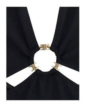 Celine Triomphe Swimsuit In Matte Jersey - Black