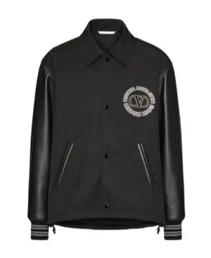 Valentino Garavani Long Sleeve Varsity Jacket With Leather Sleeves