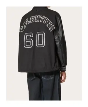 Valentino Garavani Long Sleeve Varsity Jacket With Leather Sleeves
