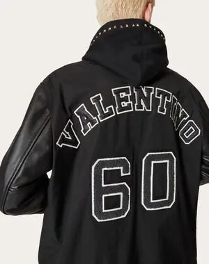 Valentino Garavani Long Sleeve Varsity Jacket With Leather Sleeves