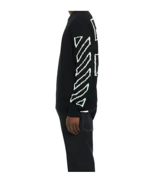 Off-White Diagonal Arrows Fuzzy Knit Sweater - Black