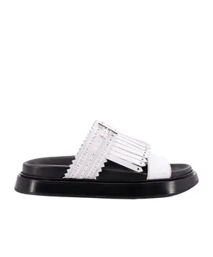 Alexander McQueen T-bar Fringed Slides - Black