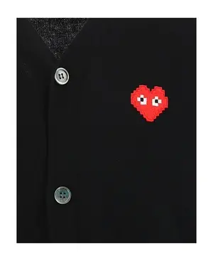 Play Comme Des Garcon Logo Patch V-neck Cardigan - Black