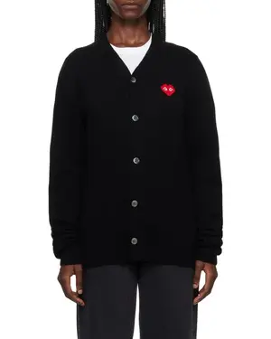 Play Comme Des Garcon Logo Patch V-neck Cardigan - Black