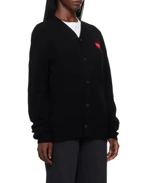 Play Comme Des Garcon Logo Patch V-neck Cardigan - Black