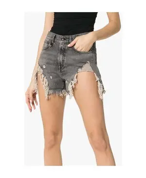 R13 Grey Distressed Denim Shorts