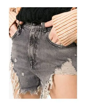 R13 Grey Distressed Denim Shorts