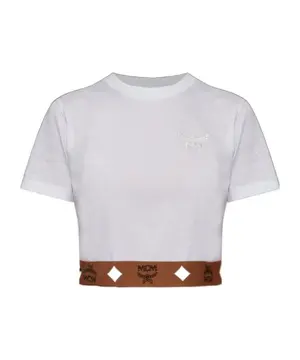 Mcm Cropped T-shirt With Logo Waistband