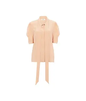 Chloé Tie Neck Puff Sleeve Blouse - Nude