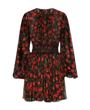 Dolce & Gabbana Cherry Printed Semi-sheer Mini Dress
