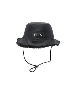 Celine Technical Nylon Bucket Hat With Fur Trim - Black