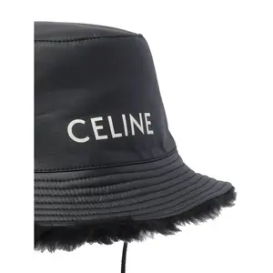 Celine Technical Nylon Bucket Hat With Fur Trim