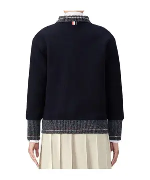 Thom Browne Speckled-trim Long-sleeved Cardigan