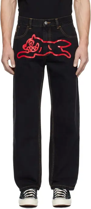ICECREAM Running Dog-print Jeans - Black