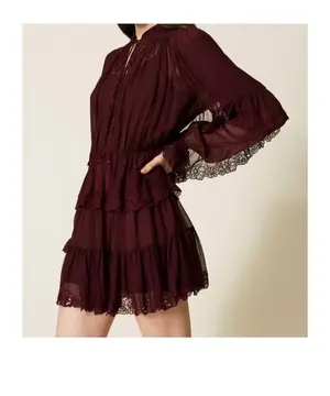 TWINSET Short Georgette Dress With Floral Embroidery