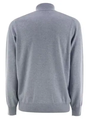 Brunello Cucinelli Funnel-neck Zip-up Knitted Polo Shirt - Gray