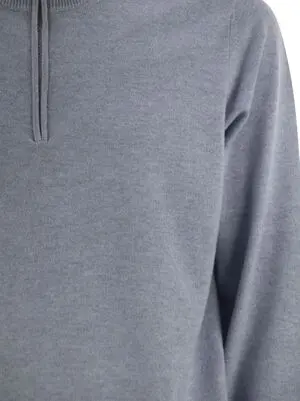 Brunello Cucinelli Funnel-neck Zip-up Knitted Polo Shirt - Gray