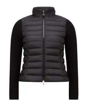 Moncler Logo Patch Quilted Zip-up Cardigan With Down-filled Front - Black