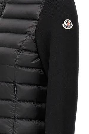 Moncler Logo Patch Quilted Zip-up Cardigan With Down-filled Front - Black