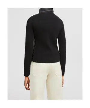 Moncler Logo Patch Quilted Zip-up Cardigan With Down-filled Front - Black