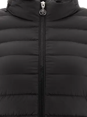 Moncler Logo Patch Quilted Zip-up Cardigan With Down-filled Front - Black