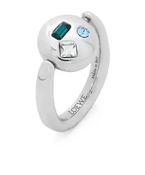 Loewe Anagram Pebble Ring In Sterling Silver And Crystals - Silver/multicolor