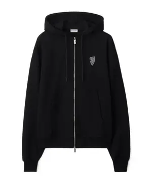 Burberry Ekd Motif Zip-up Drawstring Hoodie - Black