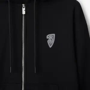Burberry Ekd Motif Zip-up Drawstring Hoodie - Black