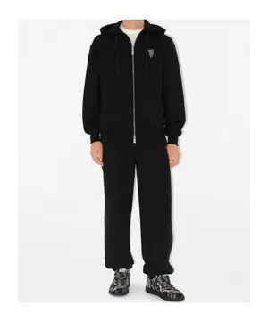 Burberry Ekd Motif Zip-up Drawstring Hoodie - Black
