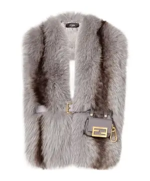 Fendi Gray Fox Fur Maxi Stole With Leather Belt
