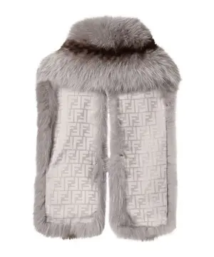 Fendi Gray Fox Fur Maxi Stole With Leather Belt