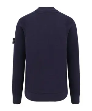 Stone Island Logo Patch Zip-up Cardigan - Blue