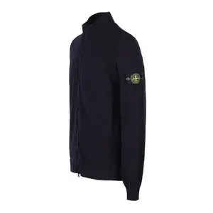 Stone Island Logo Patch Zip-up Cardigan - Blue