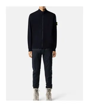 Stone Island Logo Patch Zip-up Cardigan - Blue