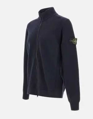 Stone Island Logo Patch Zip-up Cardigan - Blue