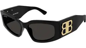 Balenciaga Logo Detail Rectangular Sunglasses - Black