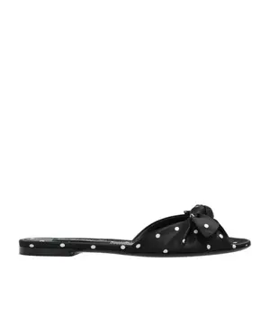 Dolce & Gabbana Bow Detailed Satin Sliders - Black
